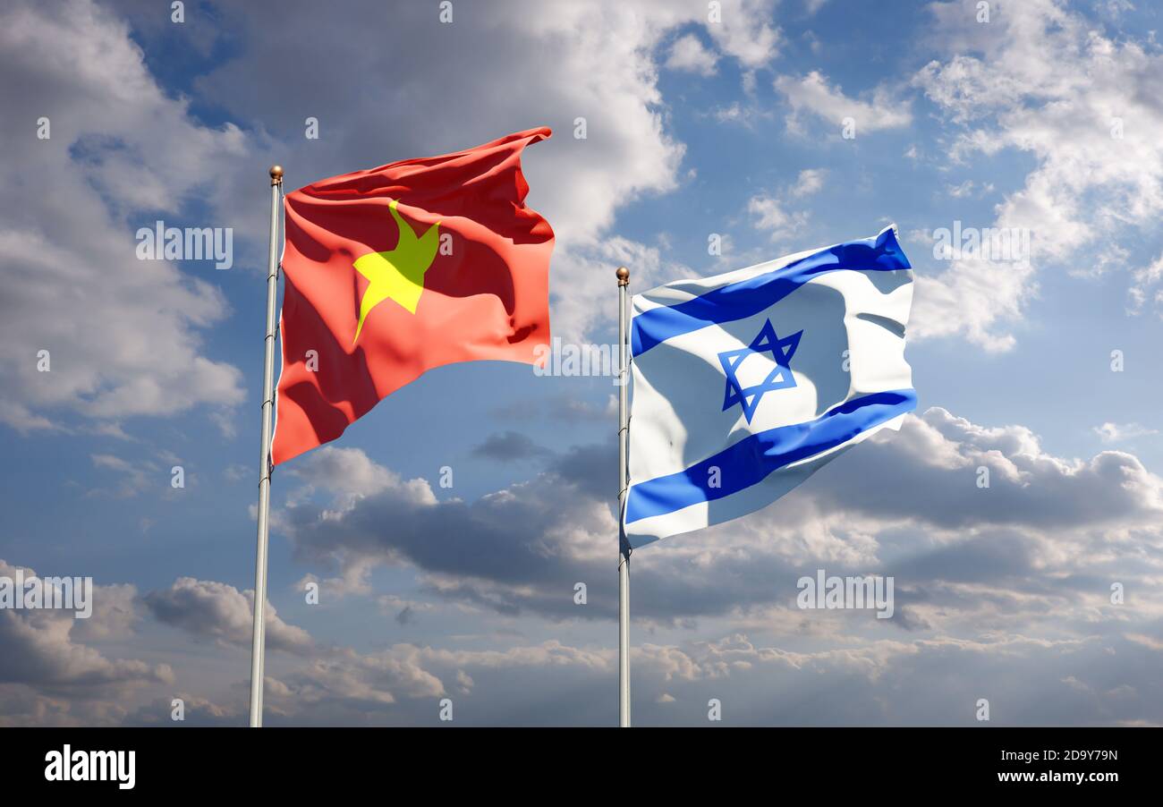 Beautiful national state flags of Vietnam and Israel together at the ...
