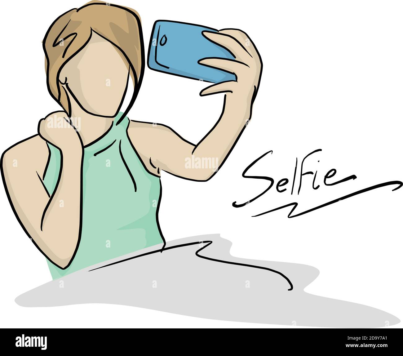 woman taking selfie with her mobile phone vector illustration with ...