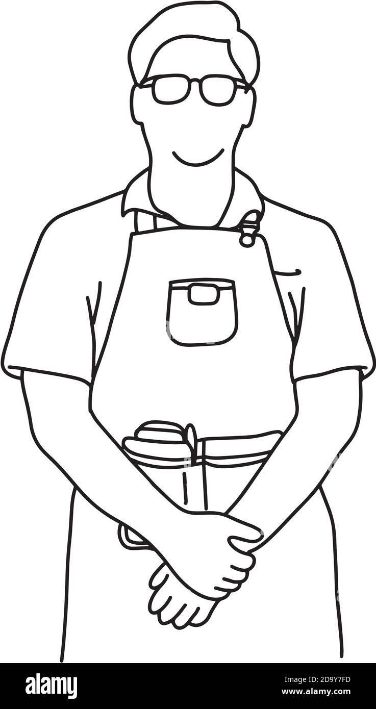 half length of male waiter standing vector illustration sketch doodle ...