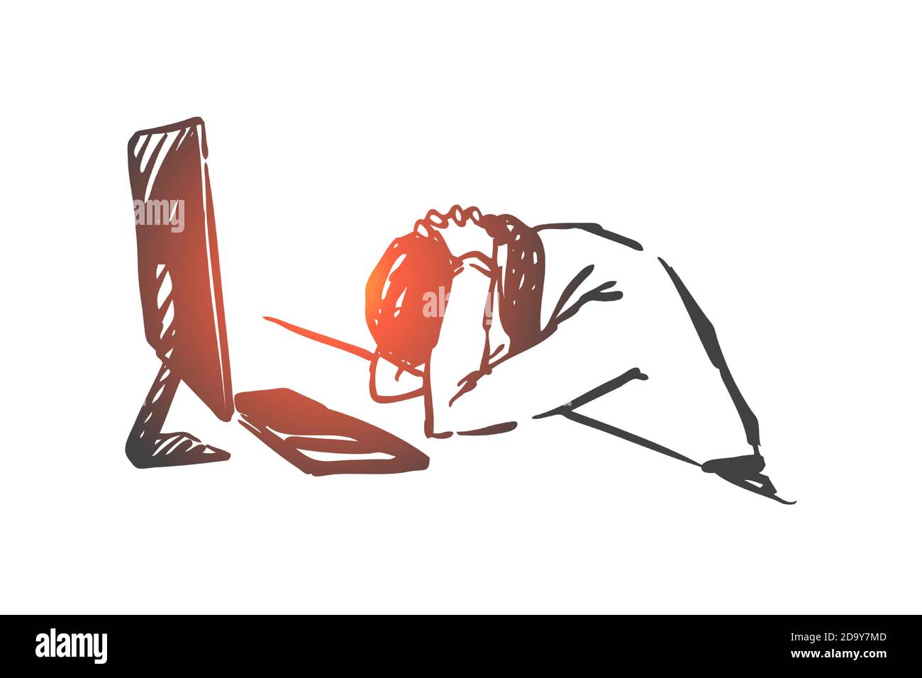 Burnout syndrome, tiredness, workload concept sketch. Hand drawn ...