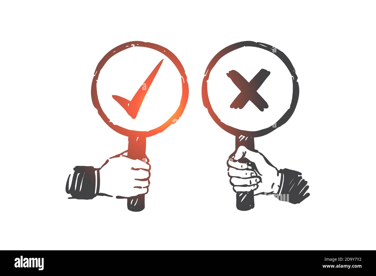 Correct and incorrect concept sketch. Hand drawn isolated vector Stock ...