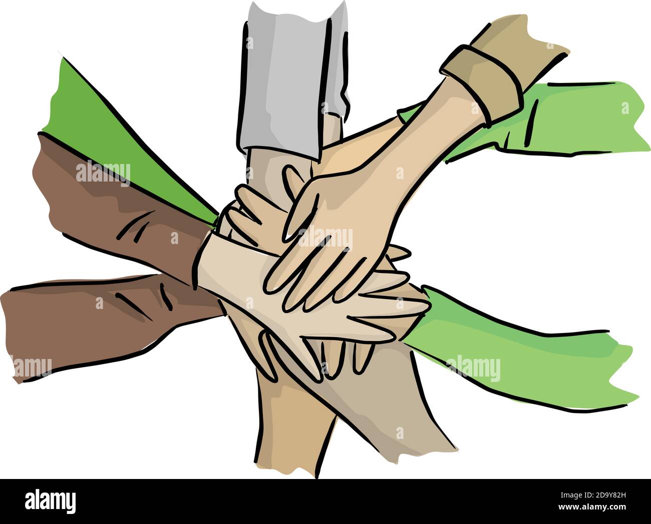 hand together with help vector illustration with black lines isolated ...