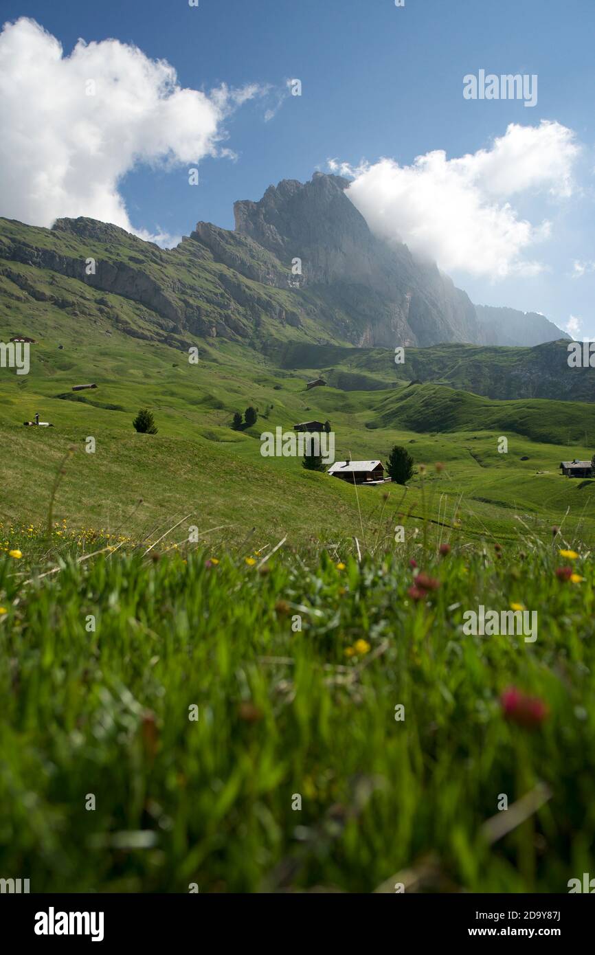 A beautiful landscape of Seceda mountains in val Gardena, Italy Stock ...