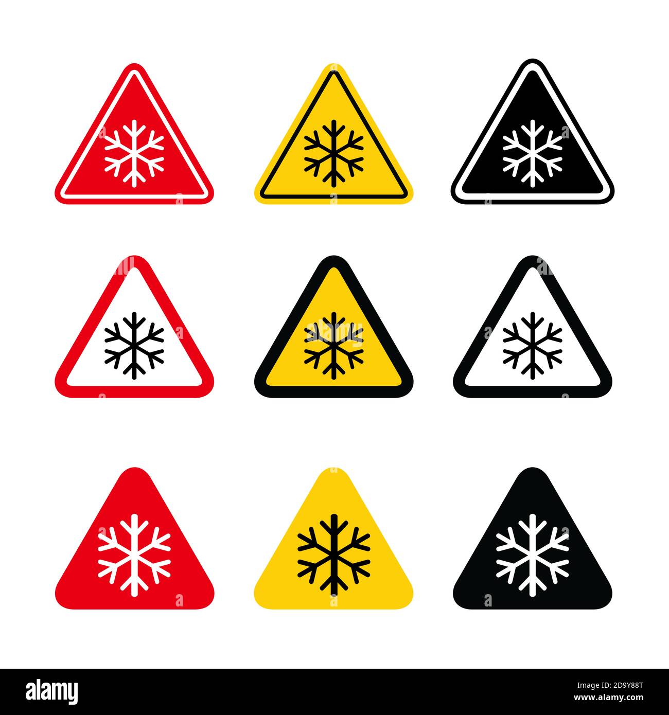 Set of snow winter icon, danger ice flake sign, risk alert vector ...