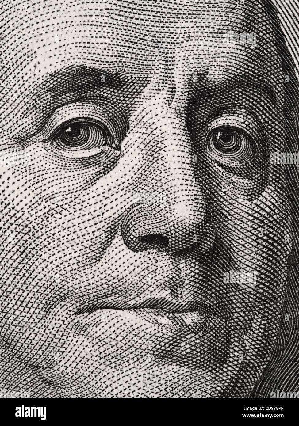 Ben Franklin face on us 100 dollar bill close up macro, united states ...