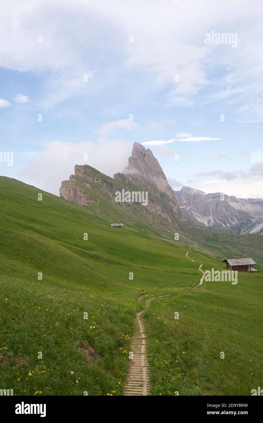 A beautiful landscape of Seceda mountains in Val Gardena, Italy Stock ...