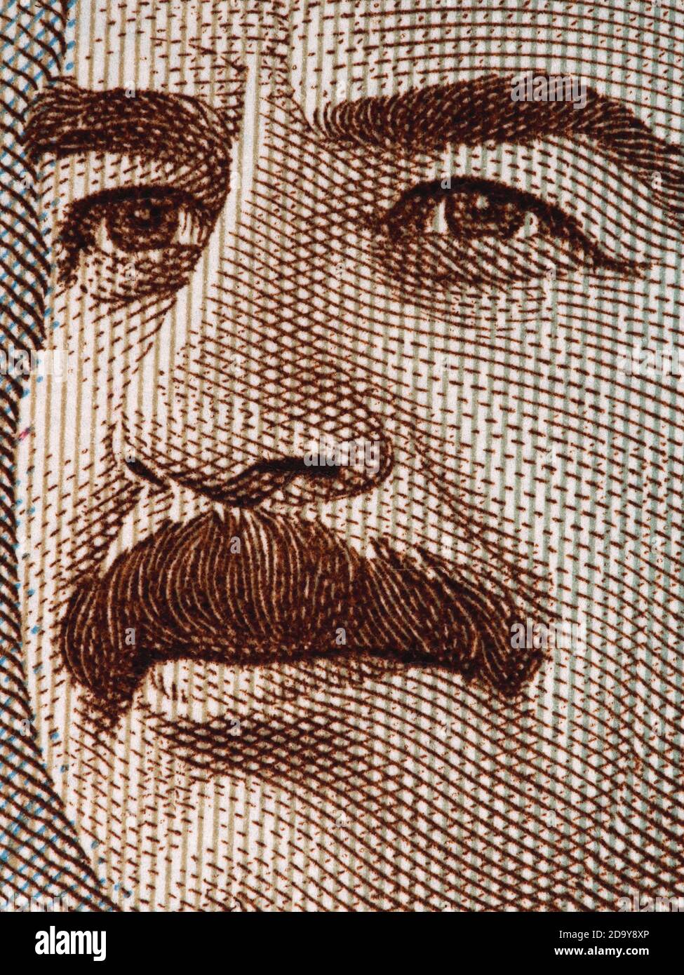 Saddam Hussein face on 25 dinars Iraq banknote extreme macro, money ...