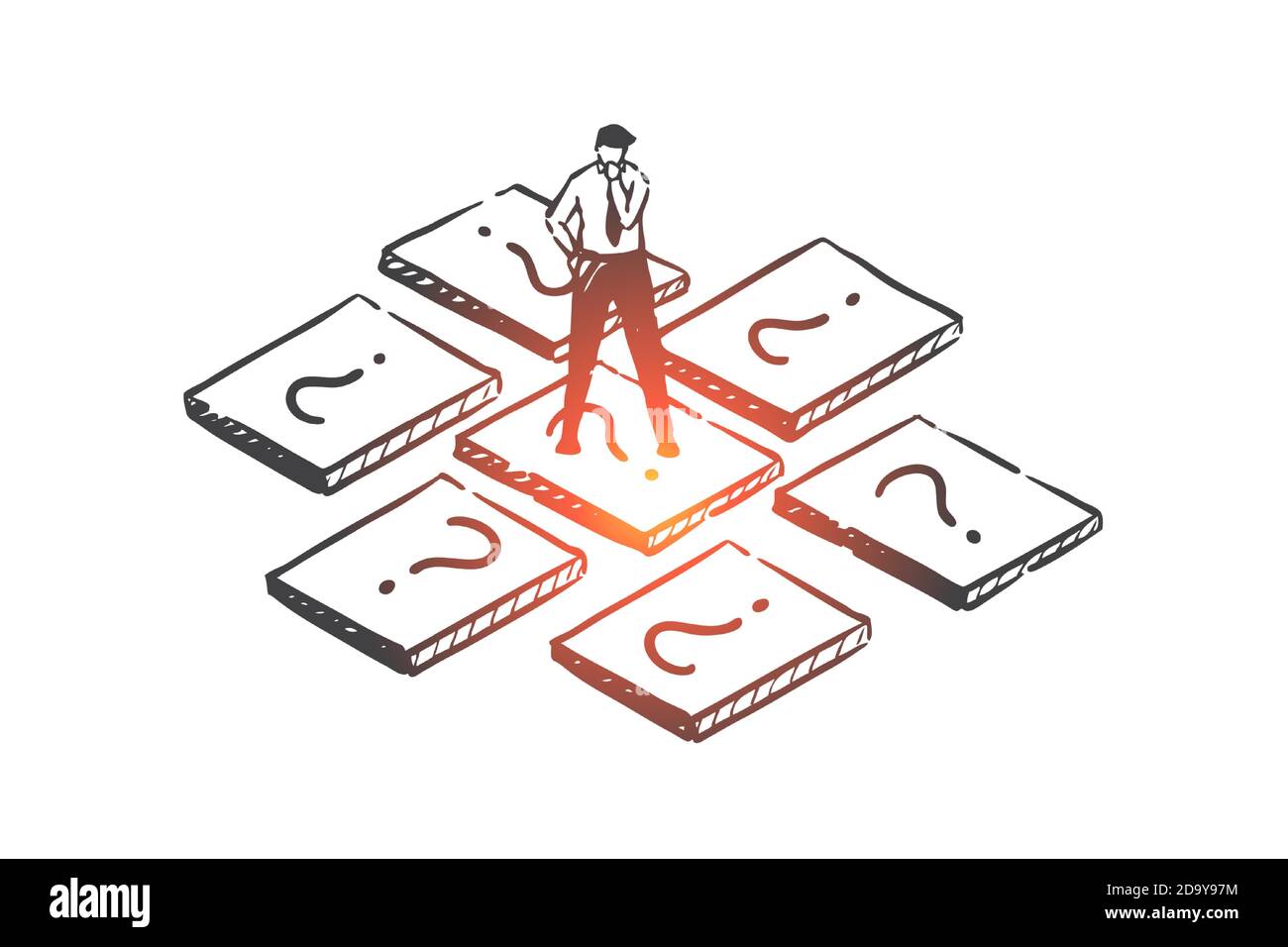 Brainstorming, choice, solution concept sketch. Hand drawn isolated vector Stock Vector Image ...