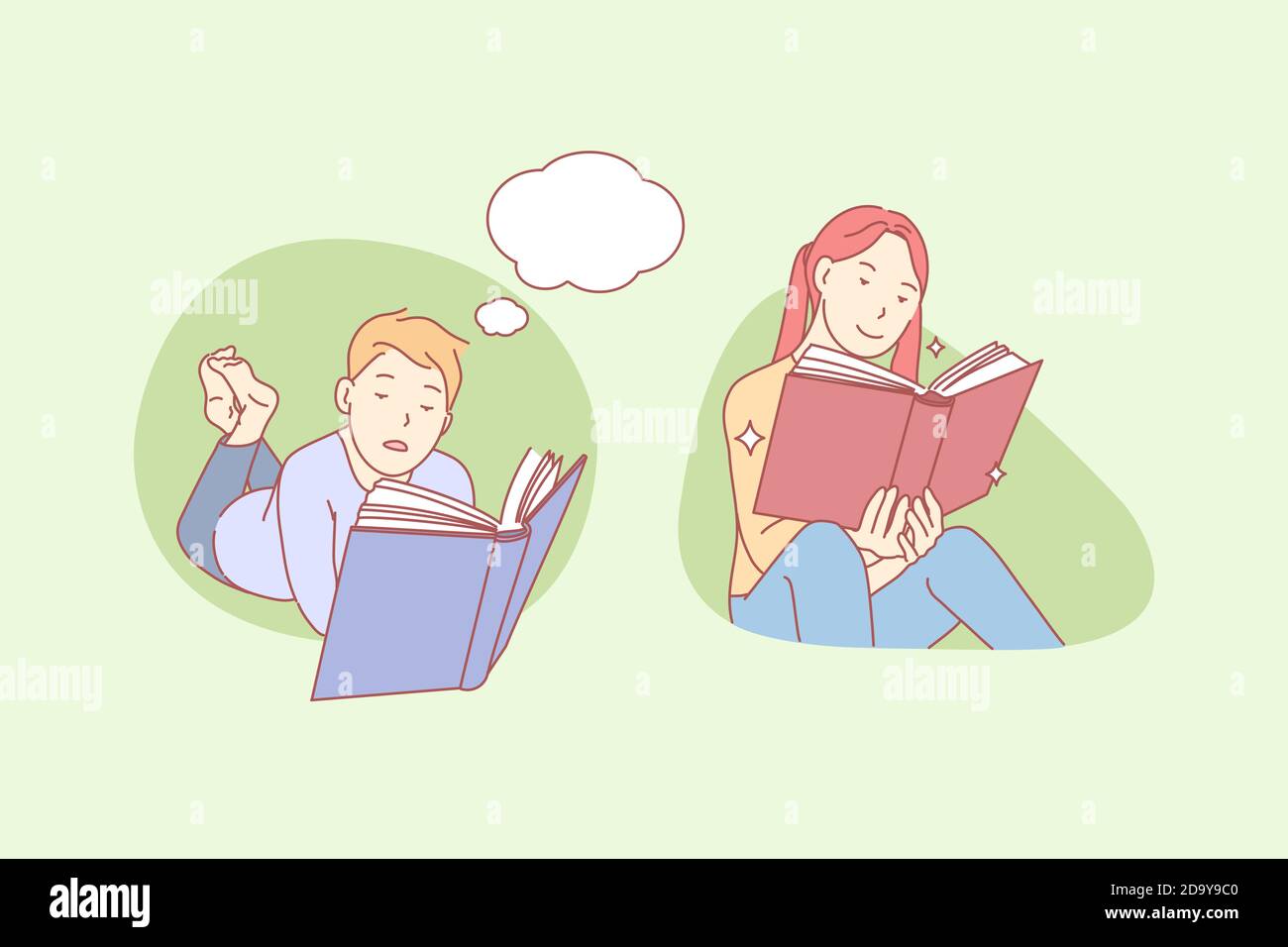 Teen girl and boy reading book Stock Vector Images - Alamy