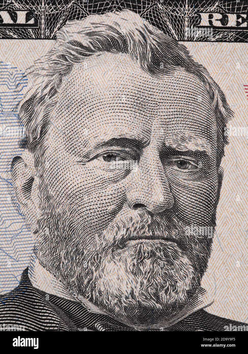 US president Ulysses Grant portrait on fifty dollar bill macro, united ...