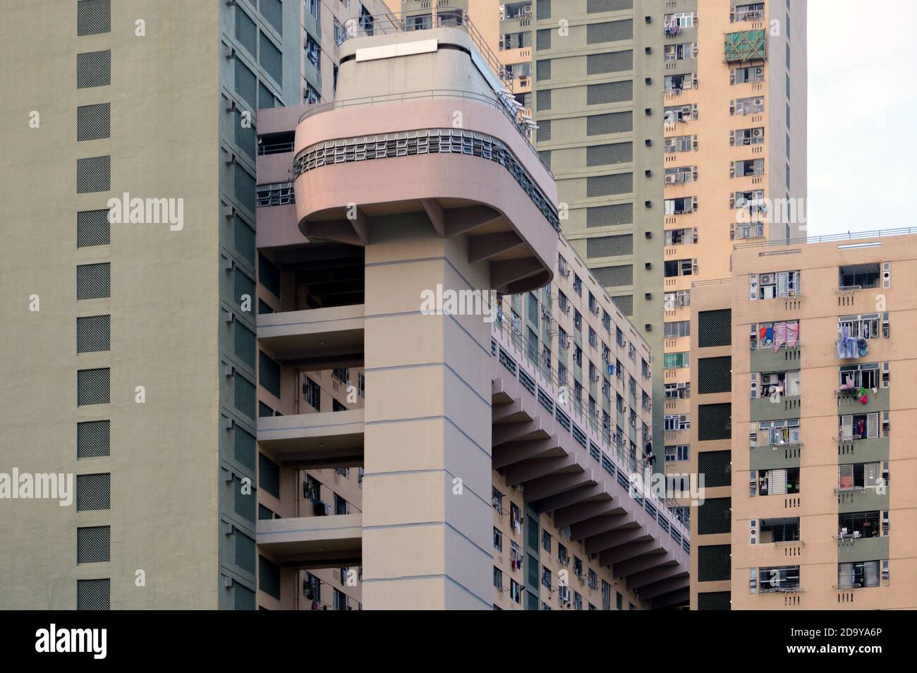 Lift tower and walkway at Block 9, Kwai Shing West Estate, New ...
