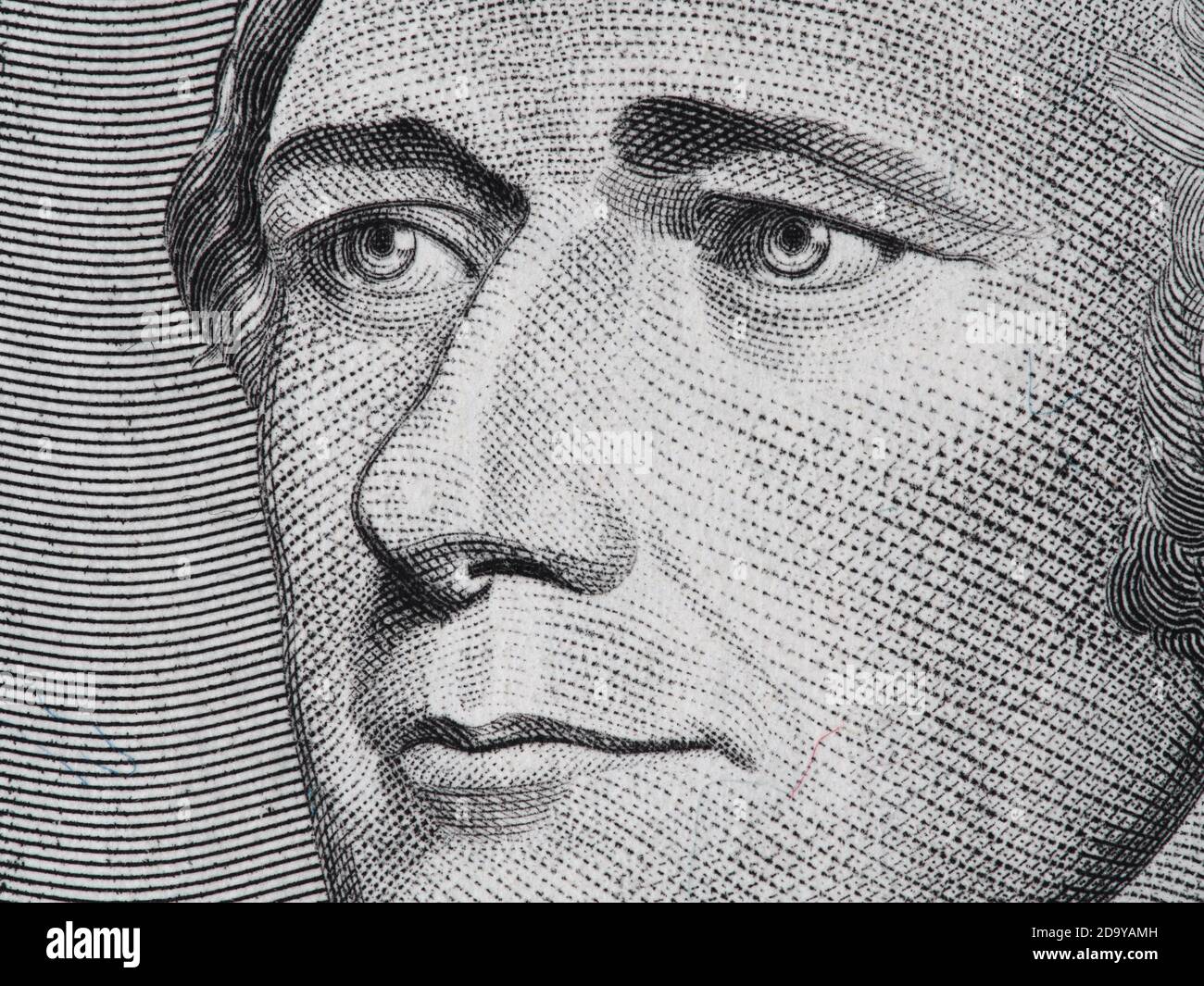 Alexander Hamilton face on ten dollar bill macro, 10 usd, united states ...