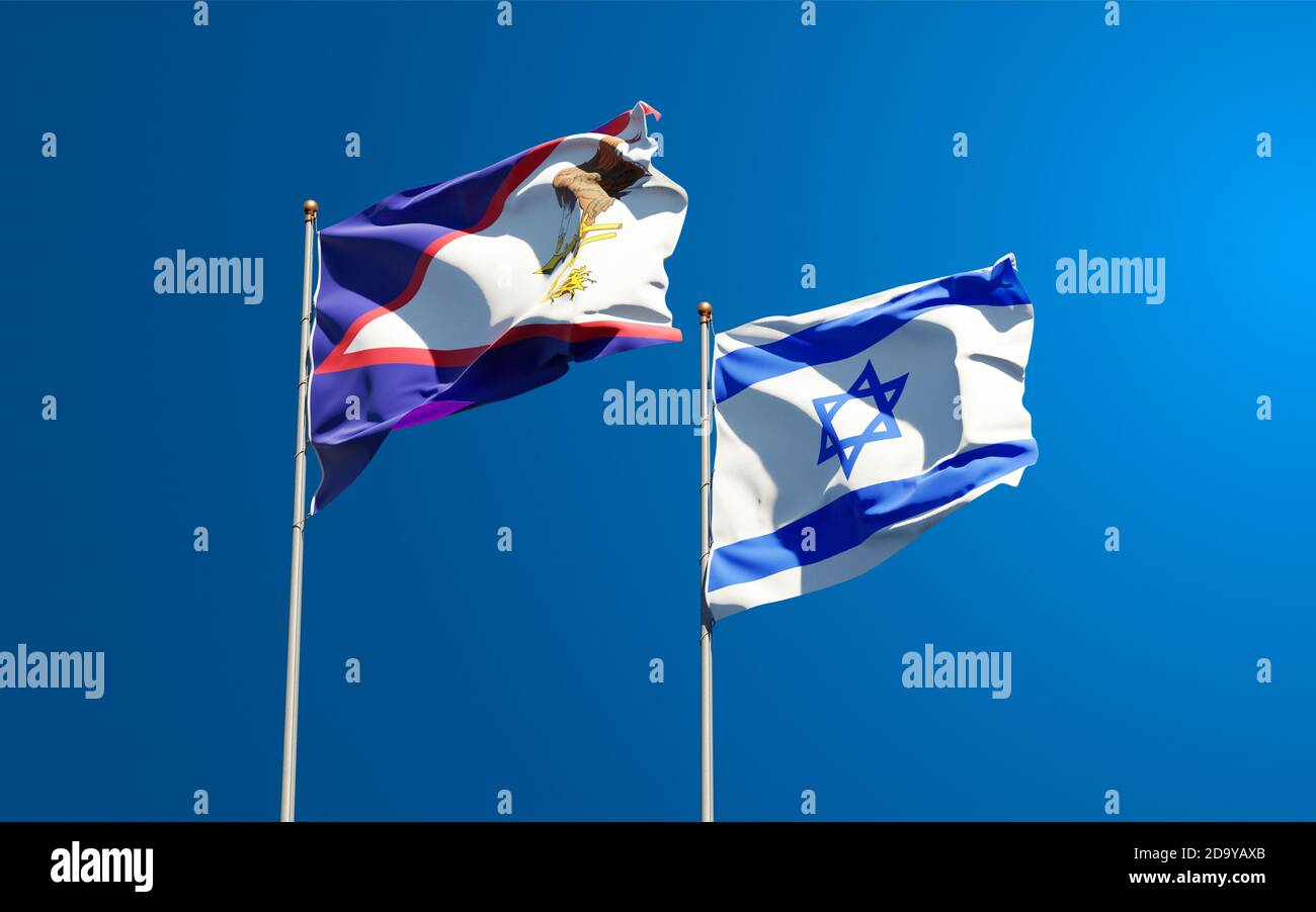 Beautiful national state flags of Israel and American Samoa together at ...