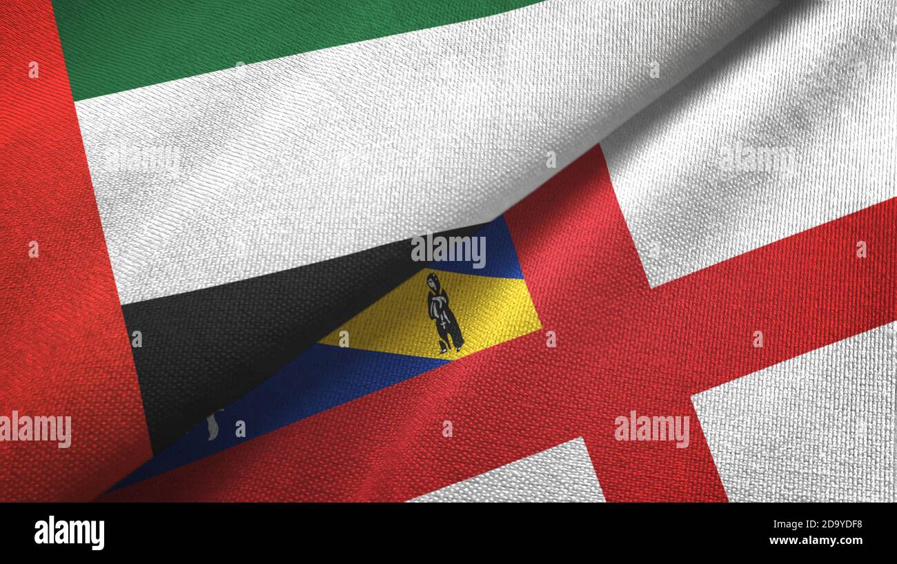 United Arab Emirates and Herm two flags textile cloth, fabric texture ...