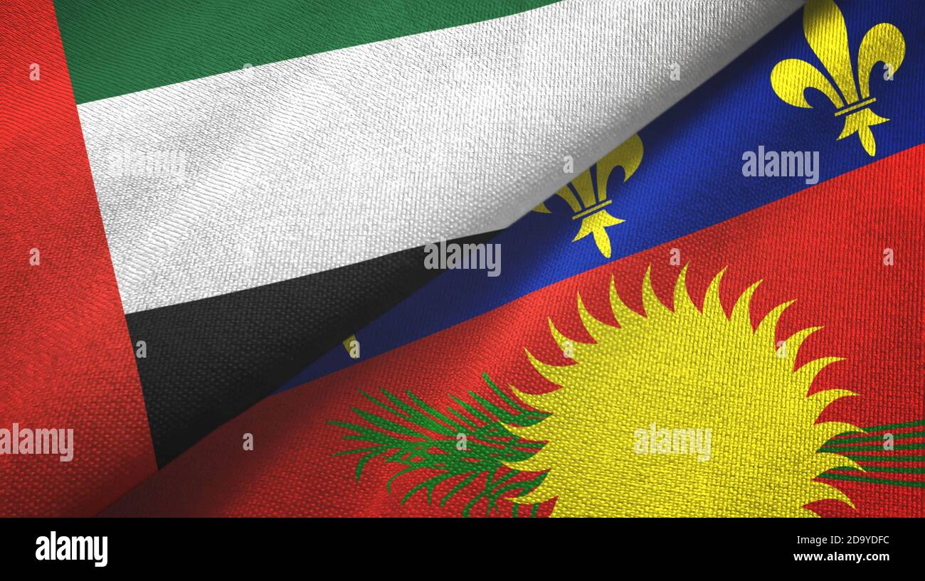 United Arab Emirates and Guadeloupe two flags textile cloth, fabric ...