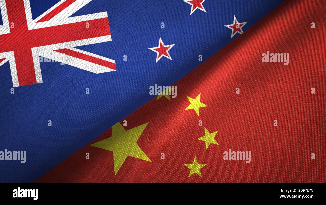 New Zealand and China two flags textile cloth, fabric texture Stock ...
