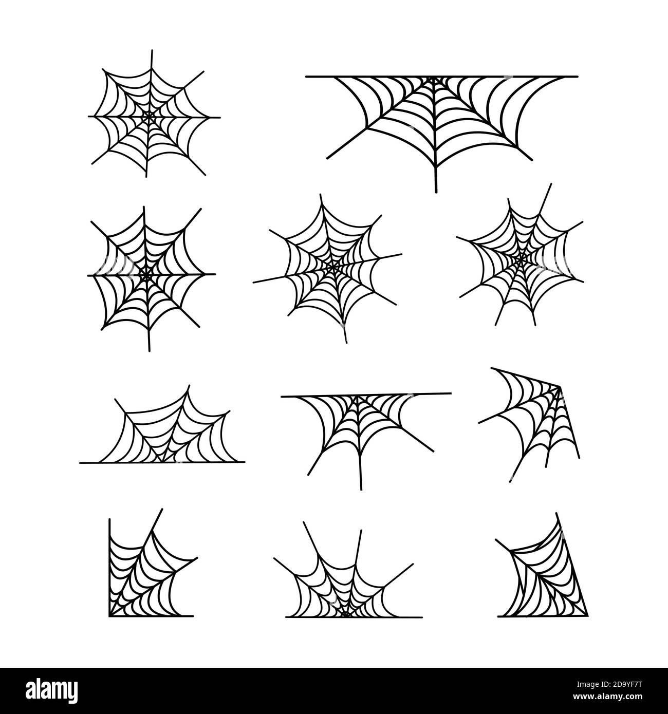 Spiderweb set vector illustration isolated on white background Stock ...