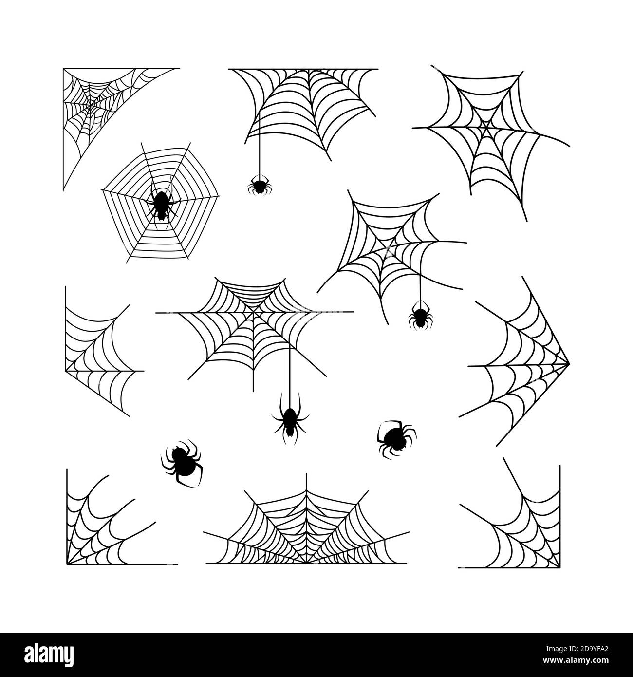 Spiderweb with spiders insect set vector illustration isolated on white ...