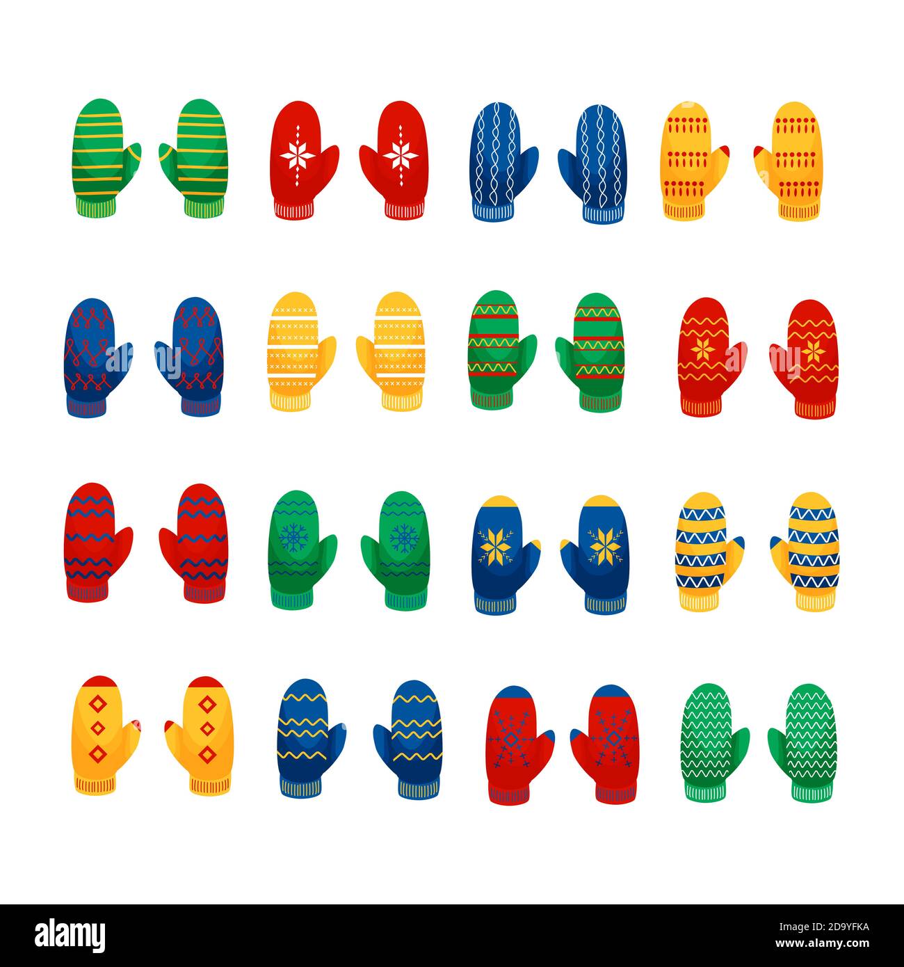 Mittens multicolor pair collection vector illustration in a flat ...