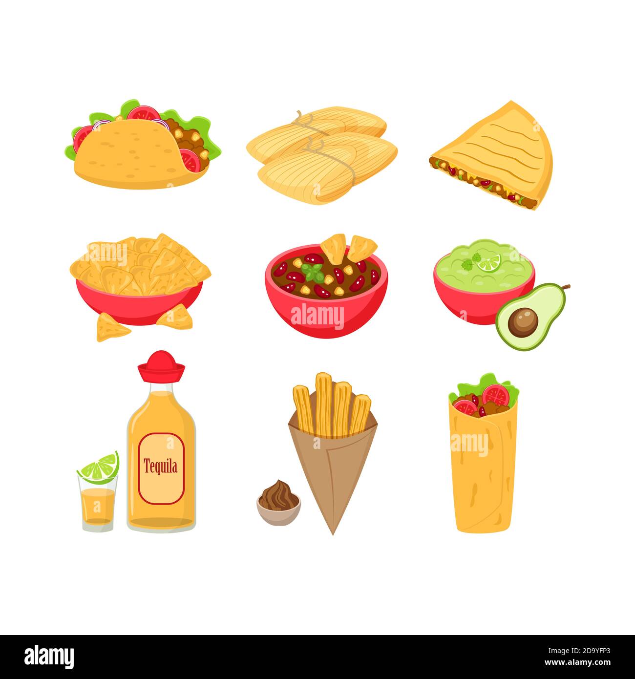 Set of different traditional Mexican food vector illustration isolated ...