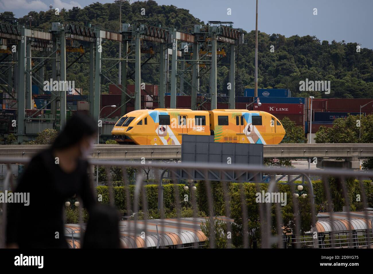 View of the Sentosa Express, a monorail line connecting Sentosa island ...