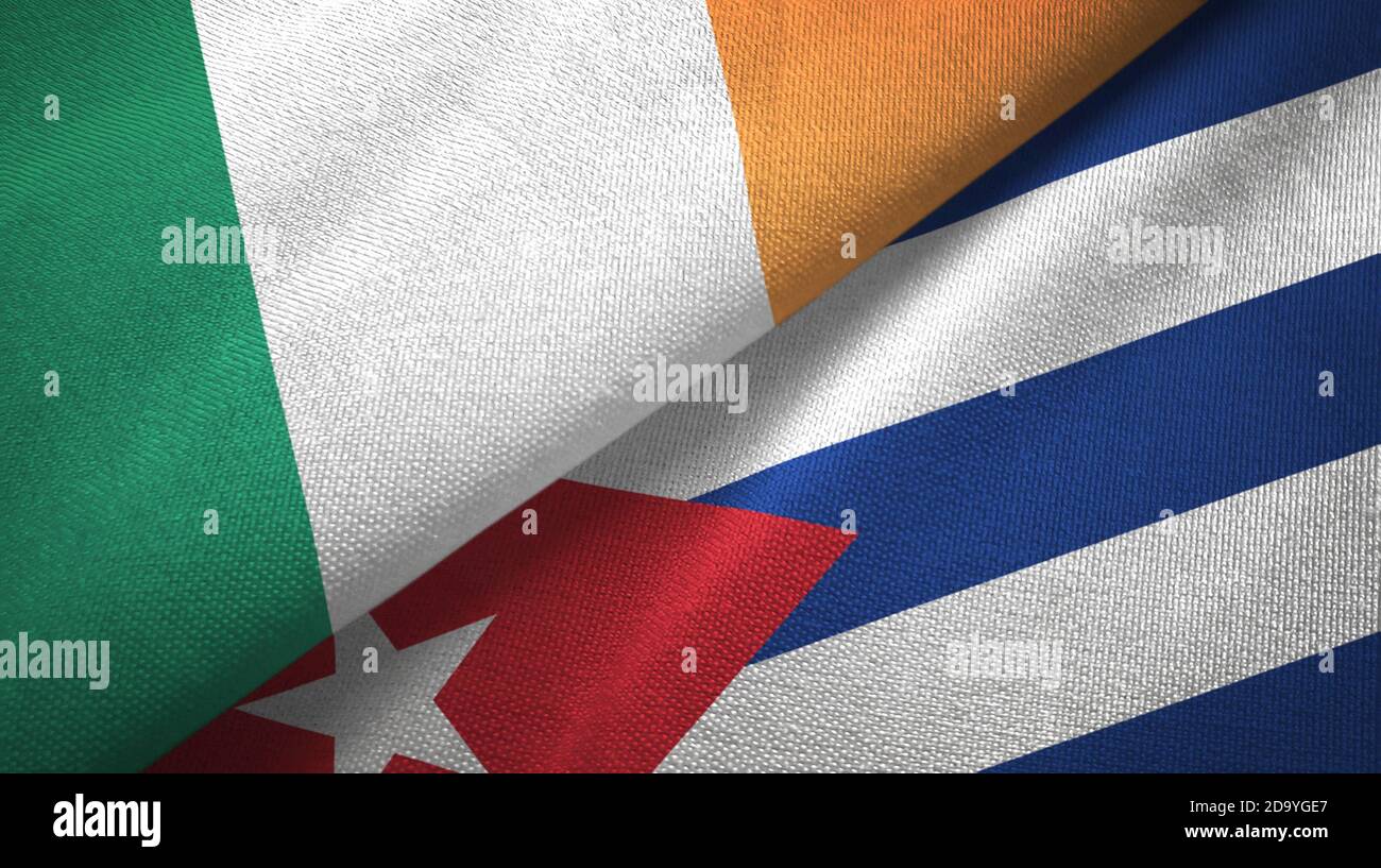 Ireland and Cuba two flags textile cloth, fabric texture Stock Photo ...