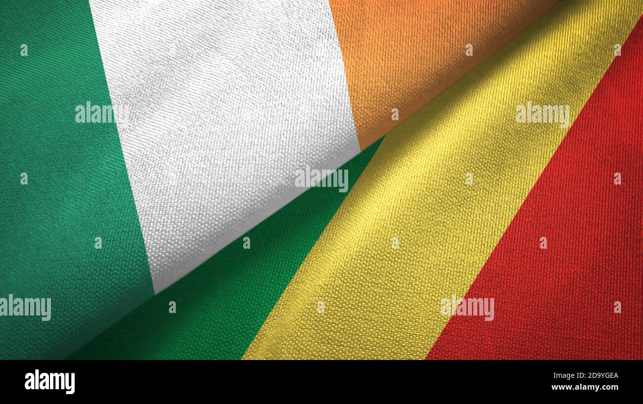Ireland and Congo two flags textile cloth, fabric texture Stock Photo ...