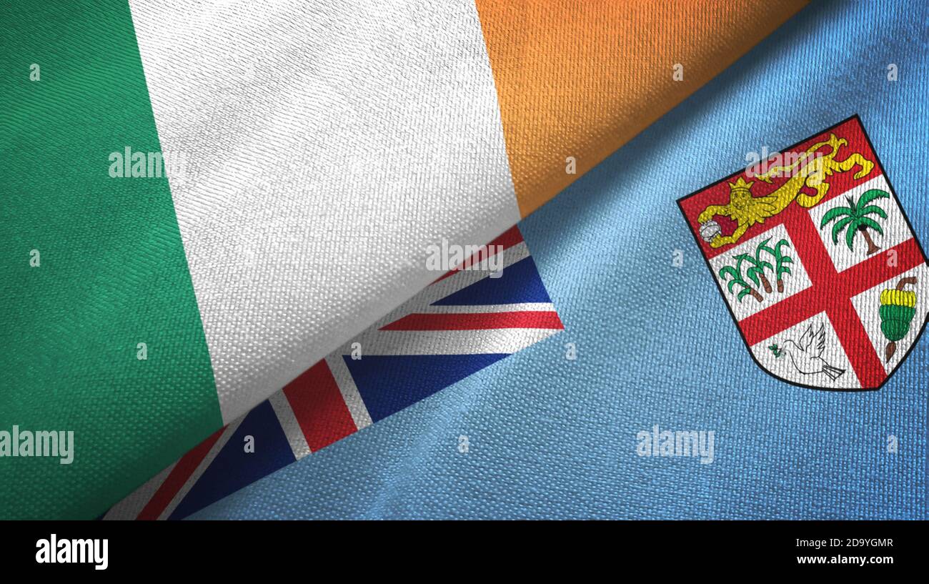 Ireland and Fiji two flags textile cloth, fabric texture Stock Photo ...