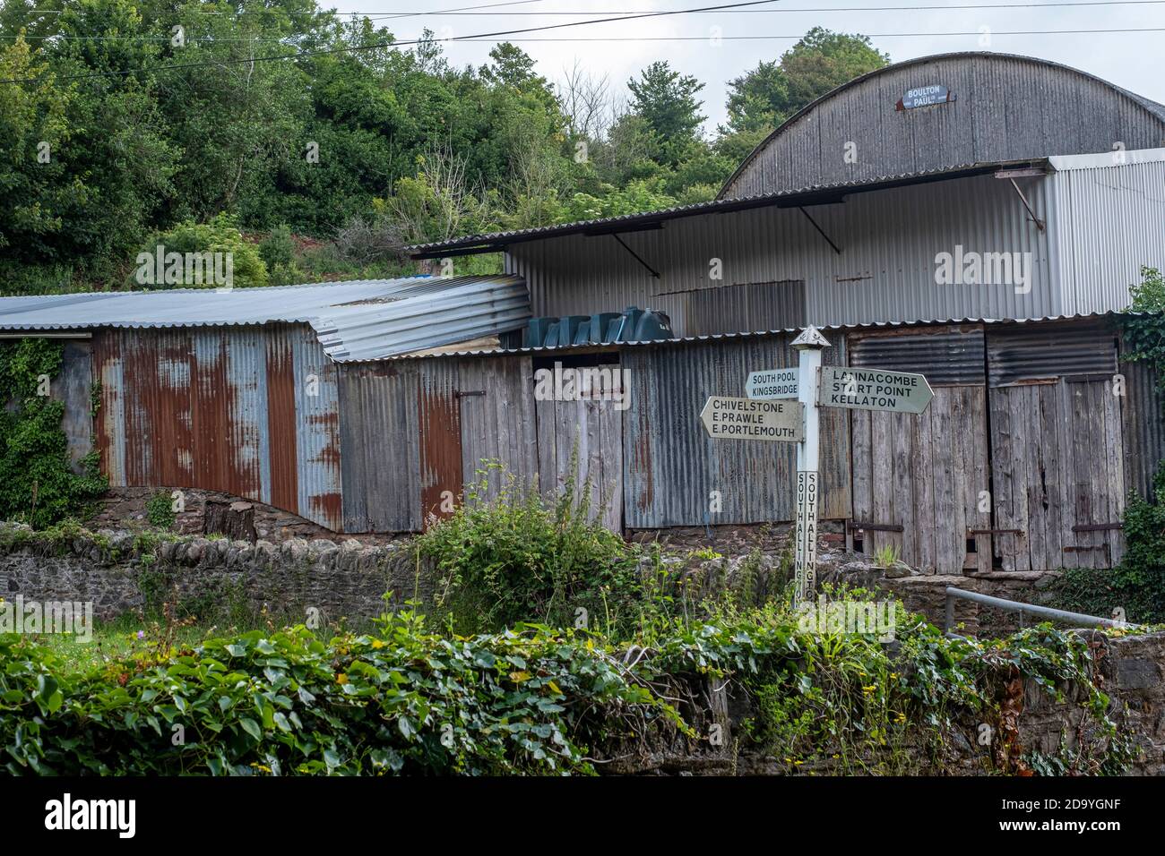 Corrugated farm buildings, South Allington, Devon Stock Photo - Alamy