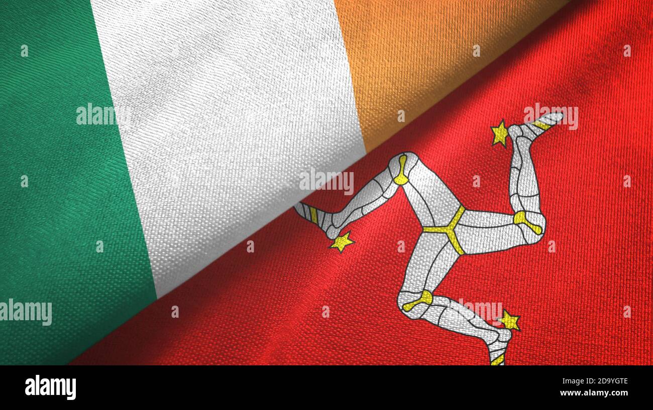 Ireland and Isle of Mann two flags textile cloth, fabric texture Stock ...