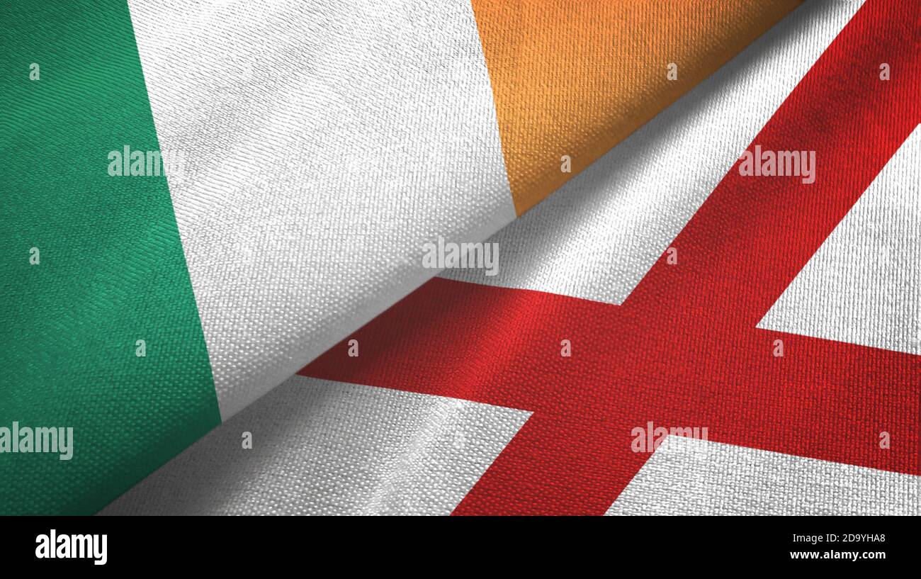 Ireland and Northern Ireland two flags textile cloth, fabric texture ...
