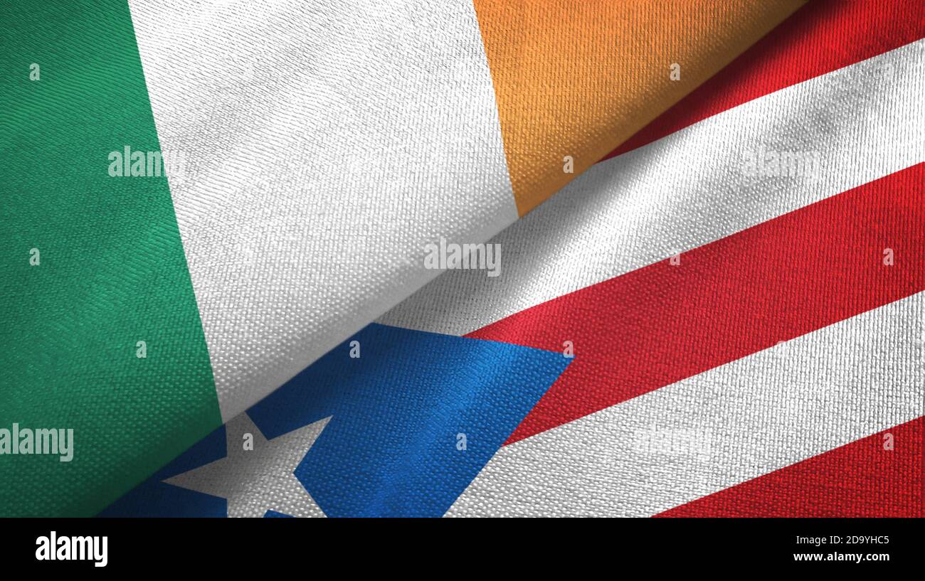 Ireland and Puerto Rico two flags textile cloth, fabric texture Stock ...