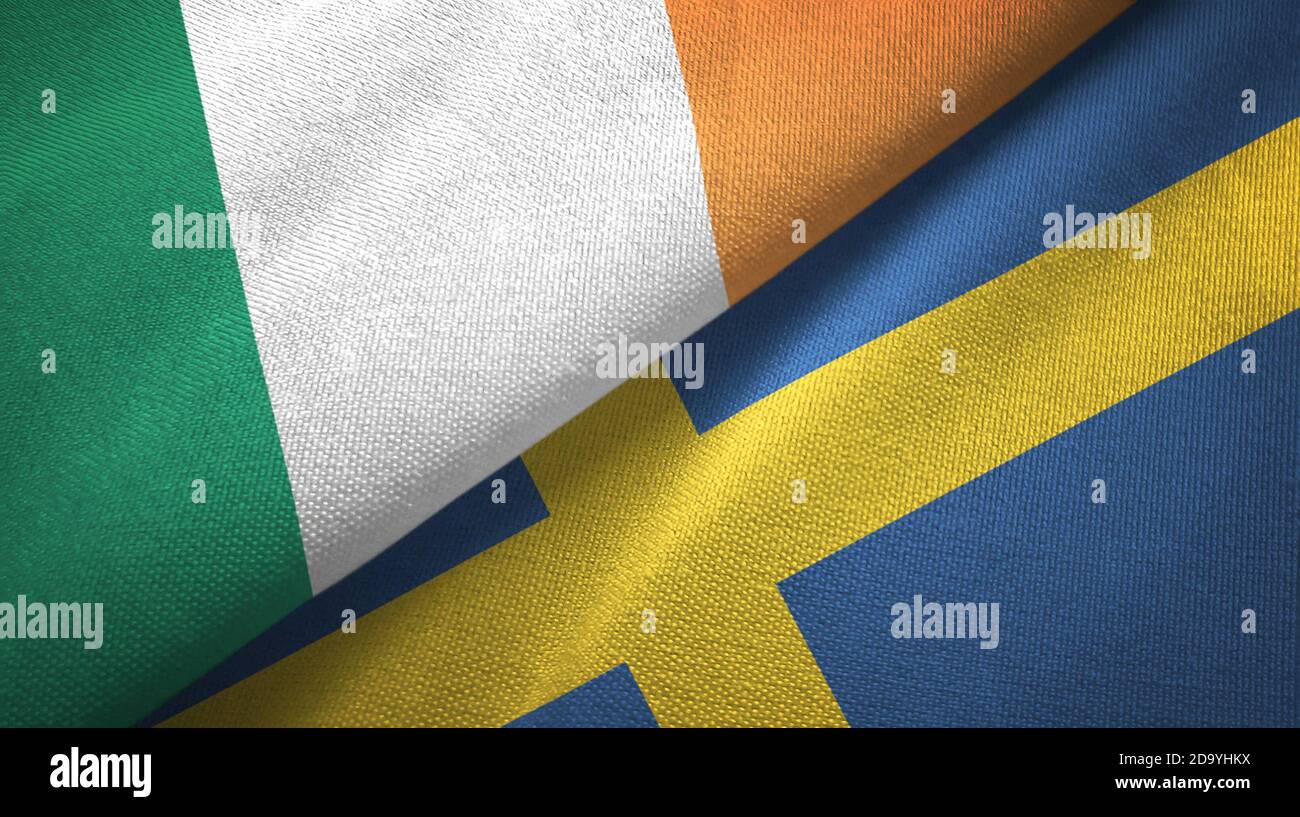 Ireland and Sweden two flags textile cloth, fabric texture Stock Photo ...