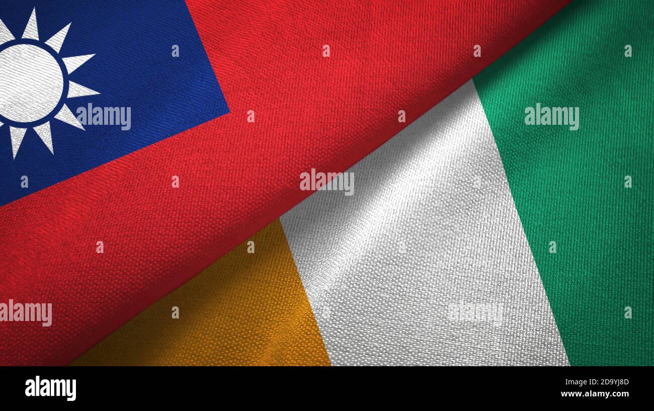 Taiwan and Cote d'Ivoire Ivory coast two flags textile fabric texture ...