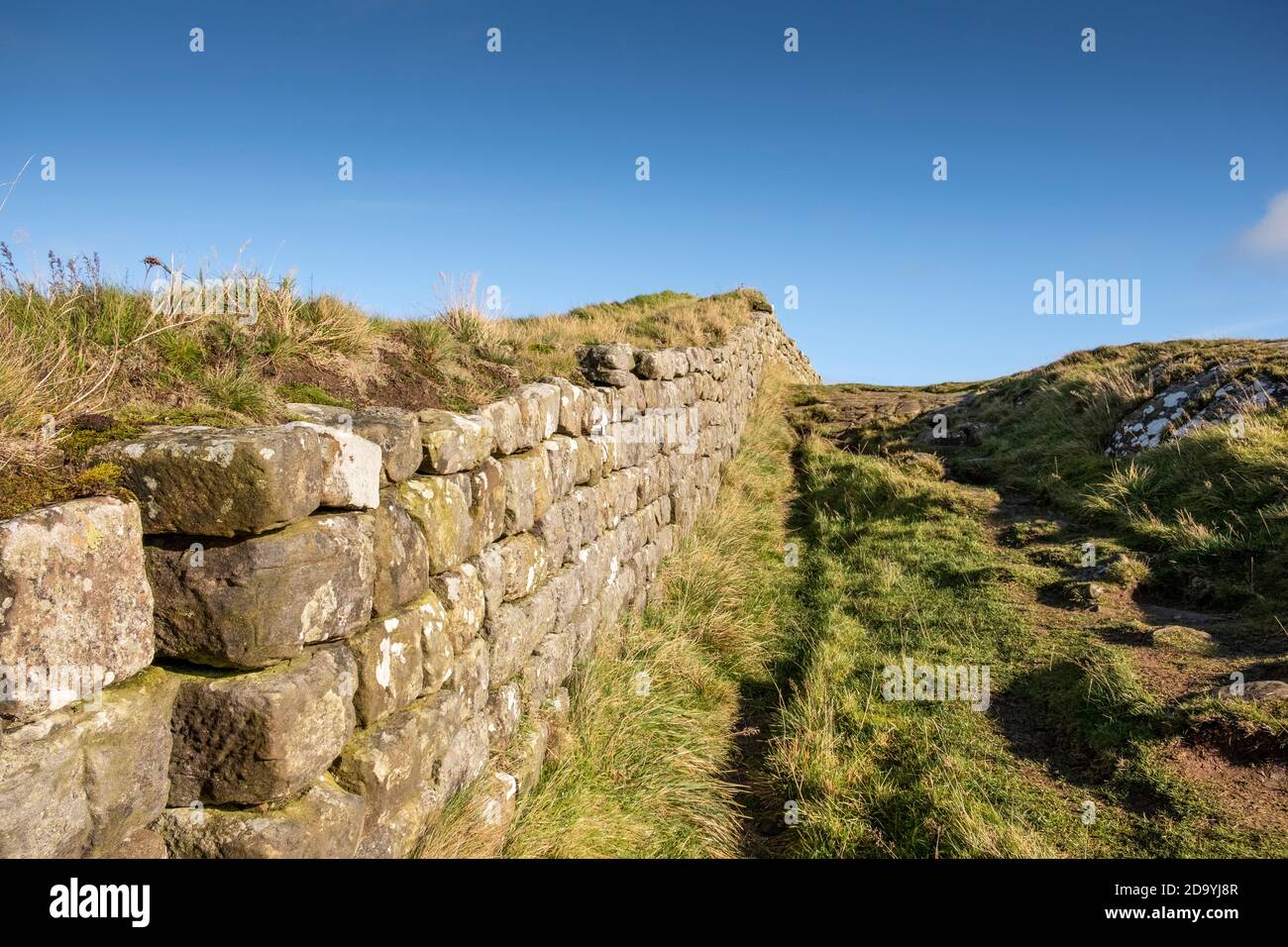 Hadrians Wall, Near Housesteads Roman Fort, Northumberland, UK Stock ...