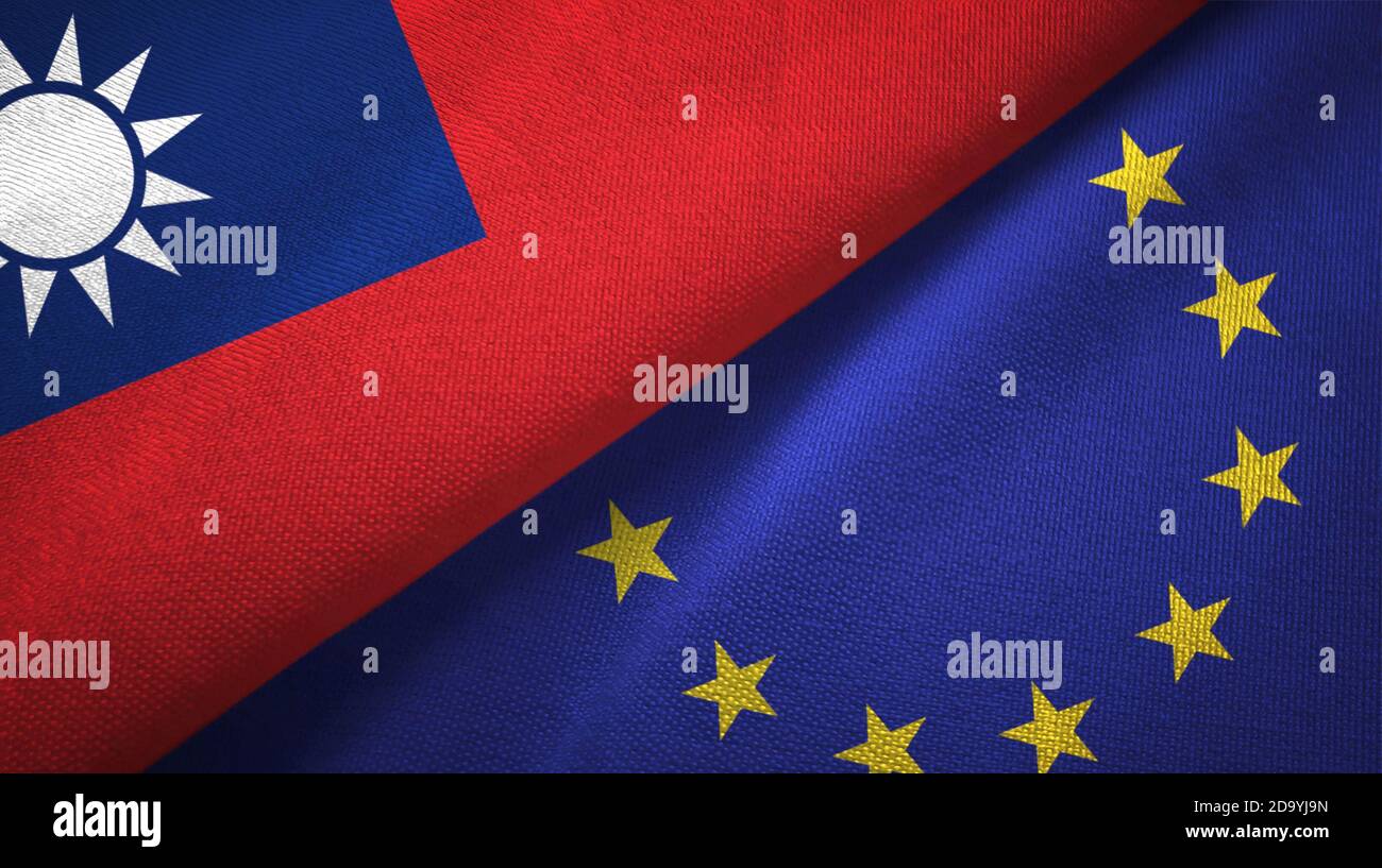 Taiwan and European Union two flags textile cloth, fabric texture Stock ...