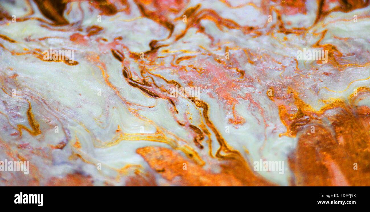 Acrylic paint liquid texture of white and coral colors marble texture ...