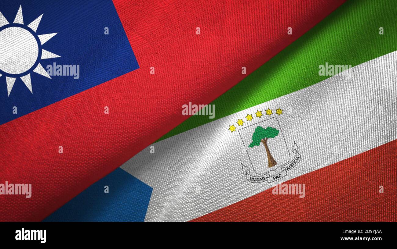 Taiwan and Equatorial Guinea two flags textile cloth, fabric texture ...