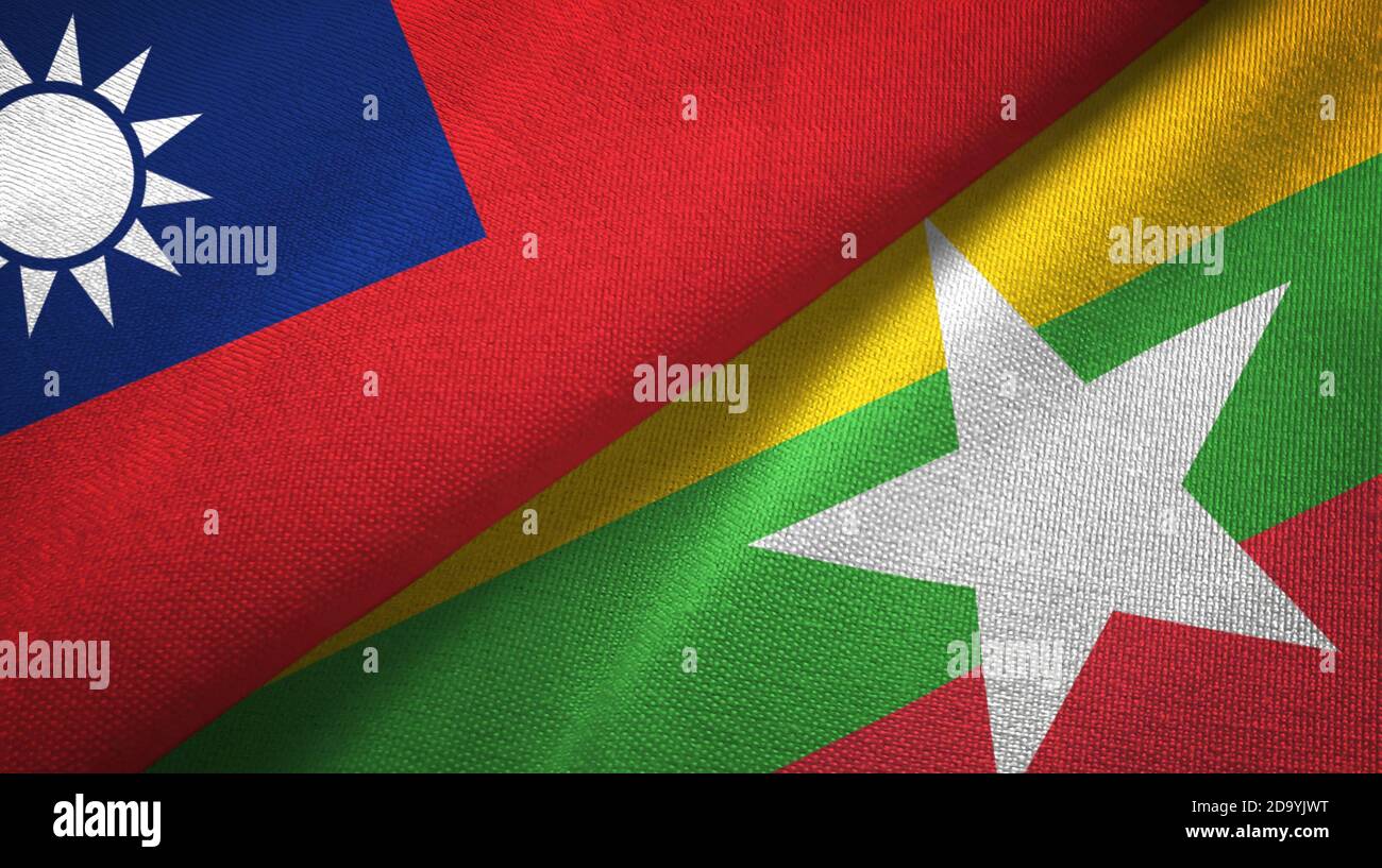Taiwan and Myanmar two flags textile cloth, fabric texture Stock Photo ...