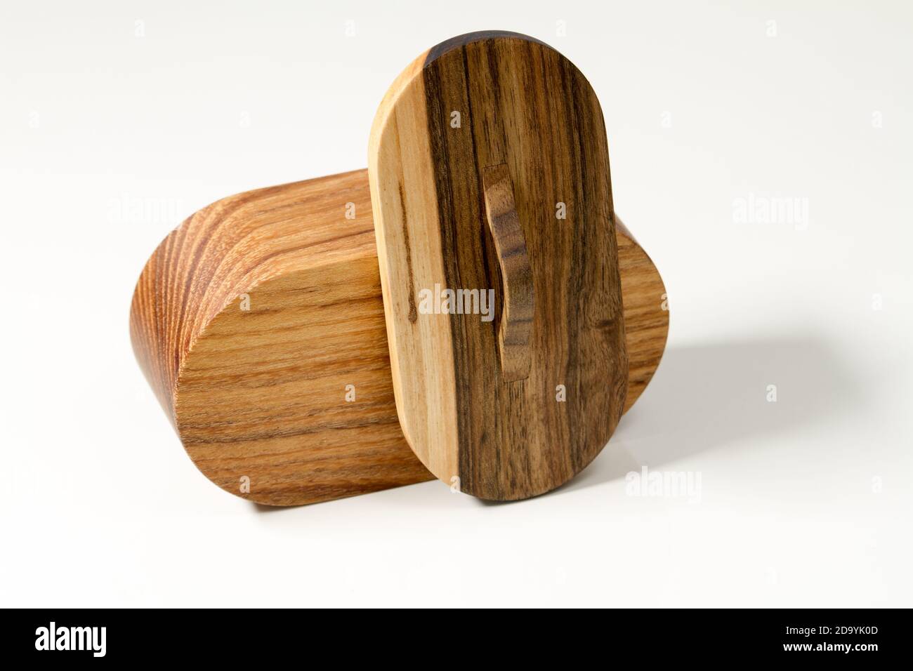 Natural wood round handmade box, olive tree box isolated on white ...