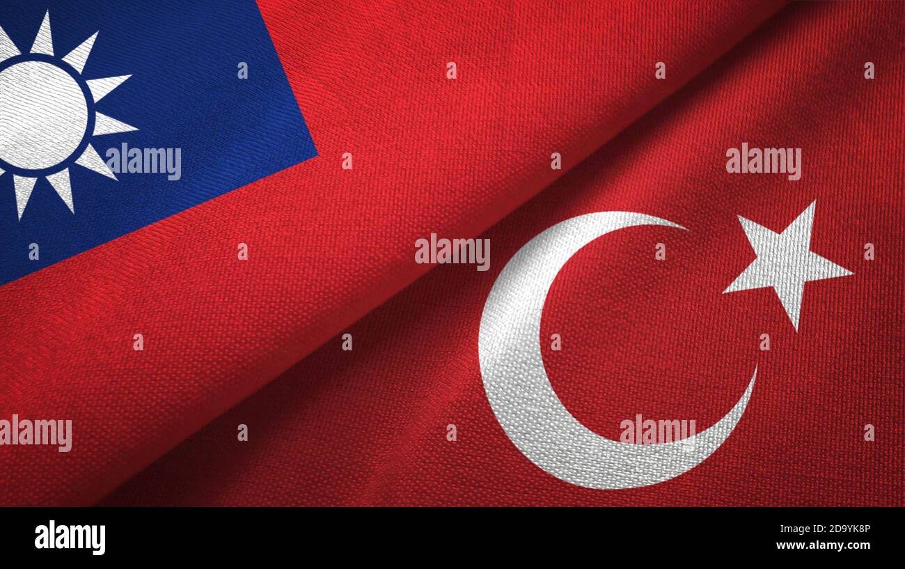 Taiwan and Turkey two flags textile cloth, fabric texture Stock Photo ...