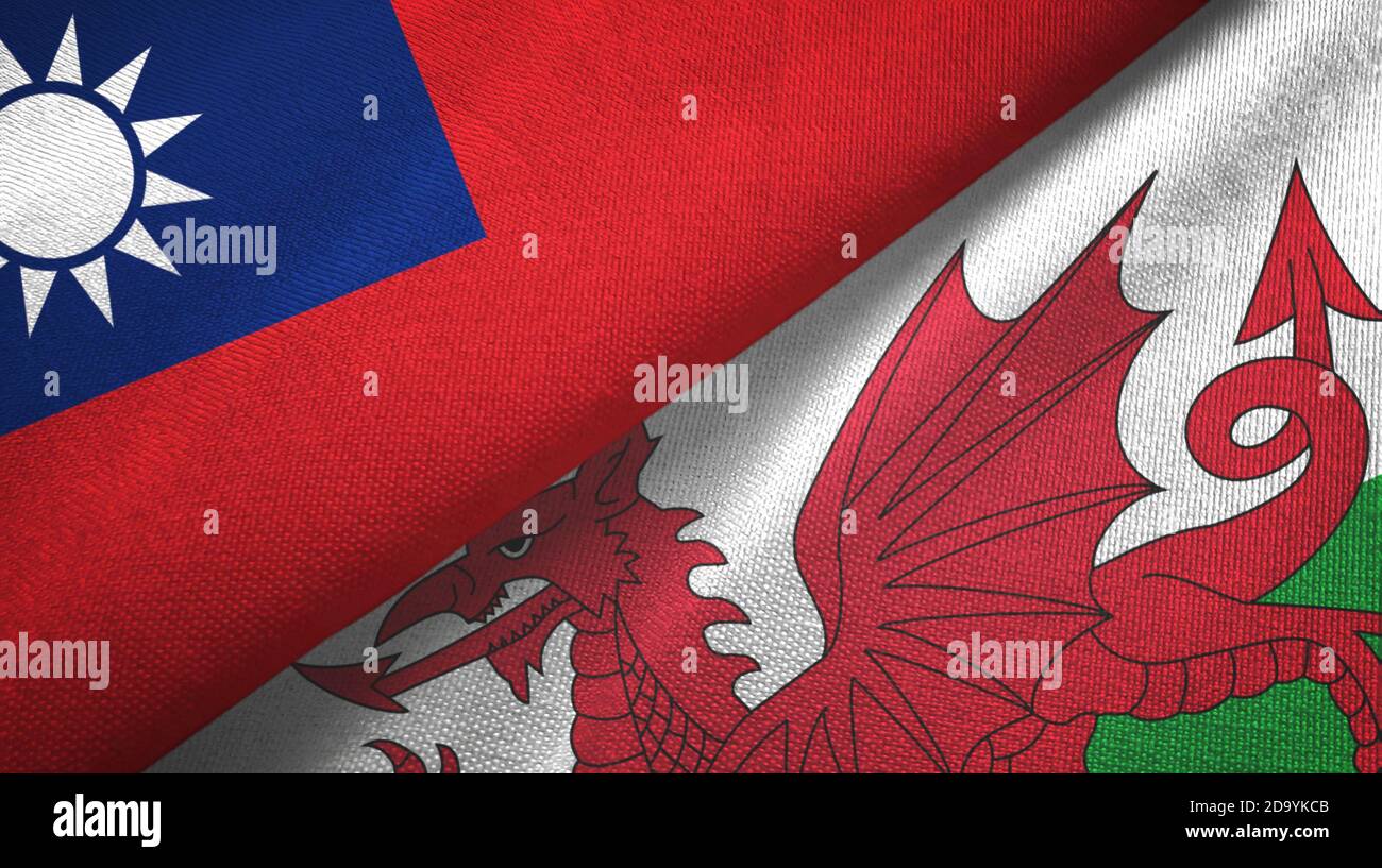 Taiwan and Wales two flags textile cloth, fabric texture Stock Photo ...