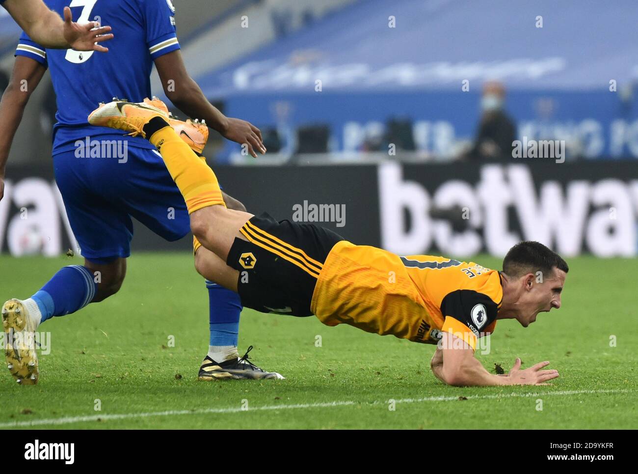 Wolverhampton Wanderers' Daniel Podence falls during the Premier League ...