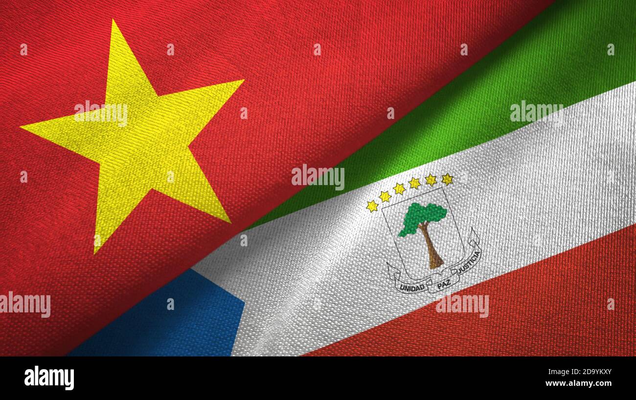 Vietnam and Equatorial Guinea two flags textile cloth, fabric texture ...