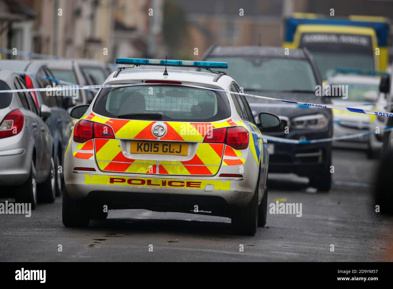 Police vehicles at Summers Street in Swindon, Wiltshire, where a 57 ...