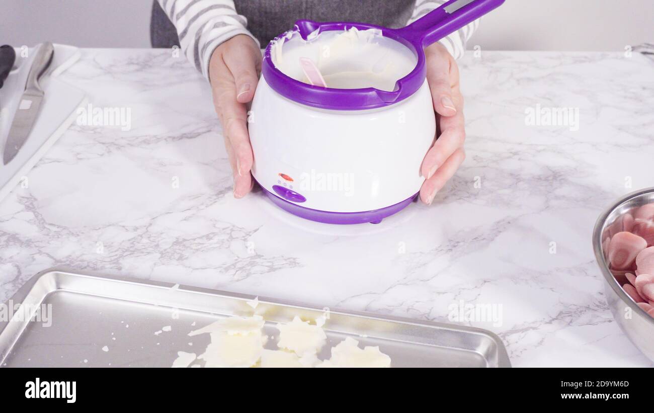 Step by step. Melting chocolate candy melts in an electric candy ...