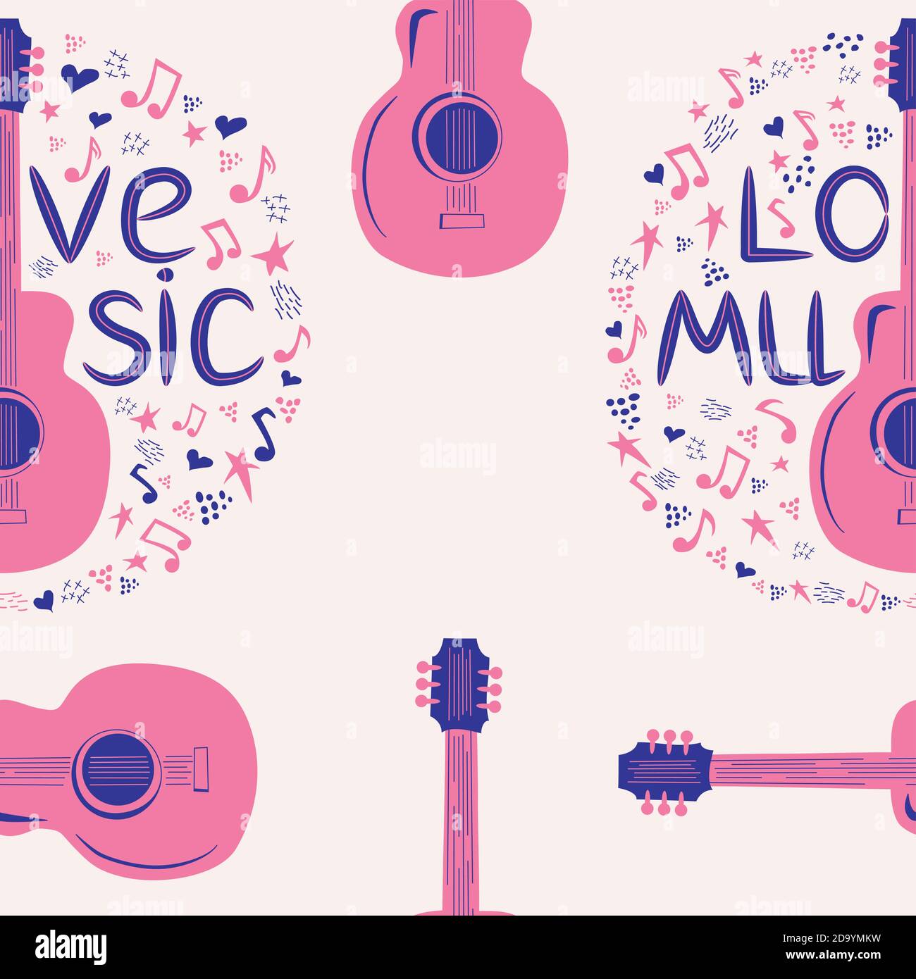 Love music seamless pattern with country guitar, music notes, treble ...