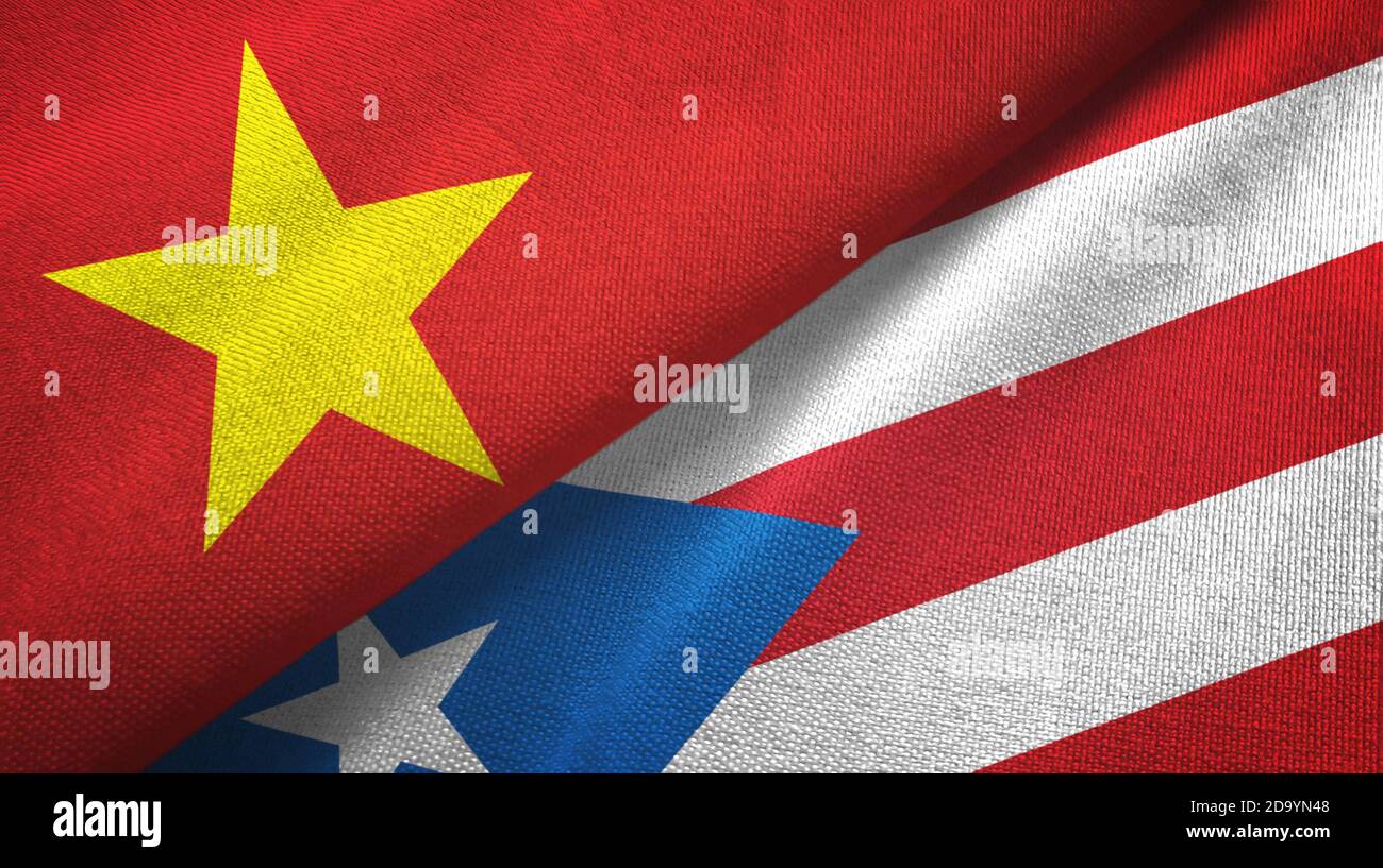Vietnam and Puerto Rico two flags textile cloth, fabric texture Stock ...