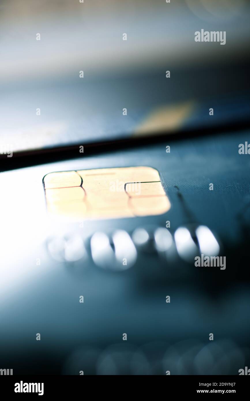 Electronic chip in a credit card view Stock Photo - Alamy
