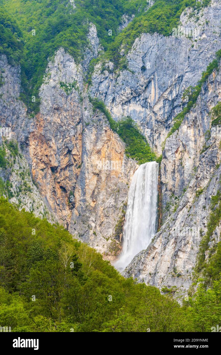 Waterfall Boka near Soca river in Slovenia Stock Photo - Alamy